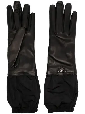 Prada Enamel-logo Leather Gloves - Black