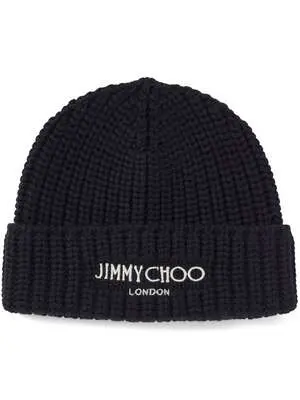 JIMMY CHOO Logo-embroidered Ribbed-knit Beanie - Black
