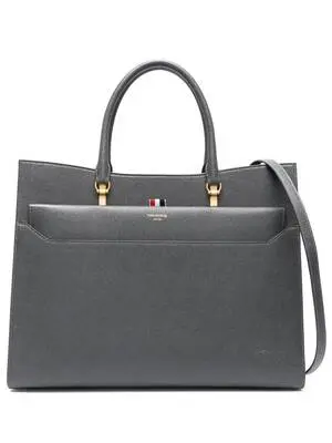 Thom Browne Pebble Grain Leather Tote Bag - Grey