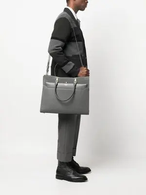 Thom Browne Pebble Grain Leather Duet Tote - Grey