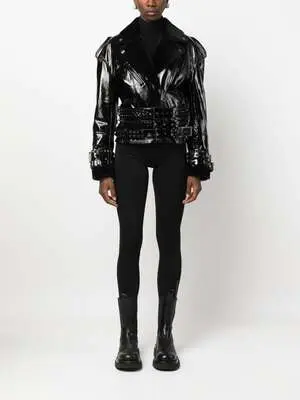 Philipp Plein Shearling-collar Patent-leather Jacket