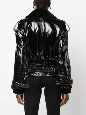 Philipp Plein Shearling-collar Patent-leather Jacket