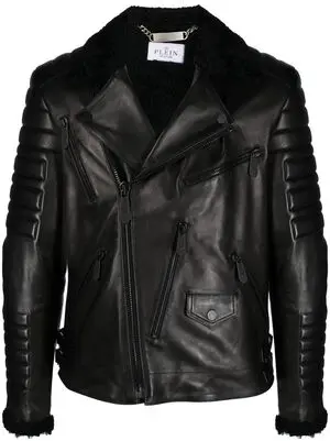Philipp Plein Logo-debossed Leather Jacket