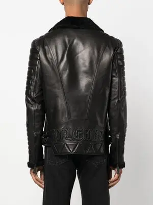 Philipp Plein Logo-debossed Leather Jacket