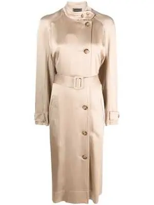 10 CORSO COMO Double-breasted Belted Satin Coat - Neutrals