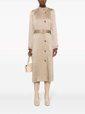 10 CORSO COMO Double-breasted Belted Satin Coat - Neutrals
