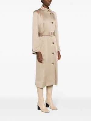 10 CORSO COMO Double-breasted Belted Satin Coat - Neutrals
