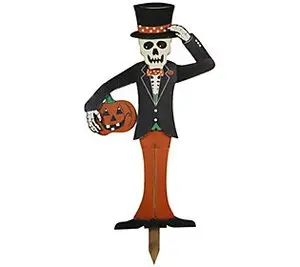HAUNTED HILL FARM 46' Skeleton Holding A Carved Pumpkin Woo - One-color