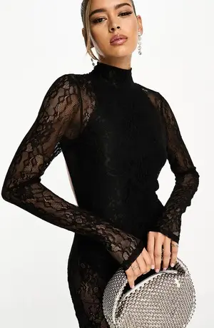 chinese dress ladies Rent ASOS DESIGN Frill Plunge Maxi Dress In Black