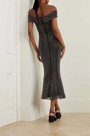 Self-Portrait Crystal-Embellished Fishnet Midi Dress In Black - 50% Off |  Editorialist