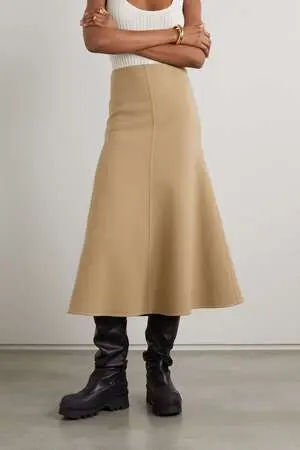 Chloé Wool And Cashmere-blend Midi Skirt - Tan