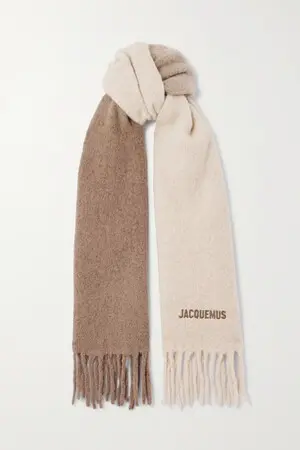 Jacquemus Moisson Fringed Embroidered Two-tone Alpaca-blend Scarf Neutrals