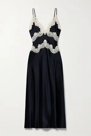 DÔEN Obelia Corded Lace-trimmed Silk-satin Midi Dress