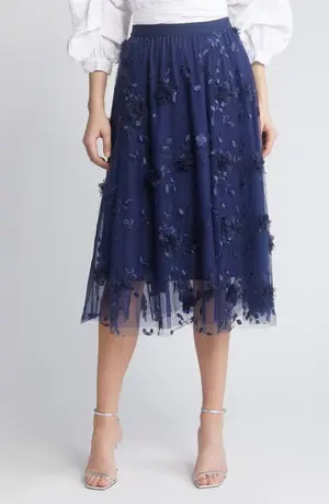 NIKKI LUND Audra Floral Appliqué Maxi Skirt - Navy