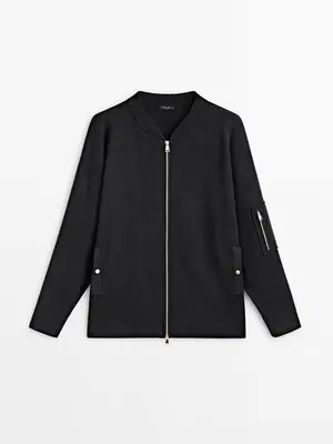 Massimo Dutti Oversize Knit Bomber Jacket - Charcoal