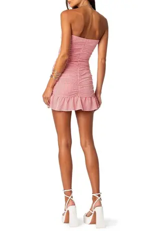 EDIKTED Gaia Stripe Strapless Mini Dress - Red