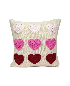 MELANGE COLLECTION Valentine Hearts Pillow, 10 X 10 - Light Beige