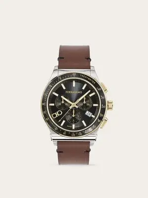 FERRAGAMO Man  1927 Chrono Watch Steel/ip Yellow Gold/black/brown