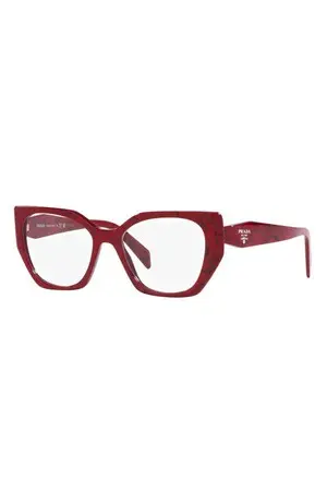 Prada 54mm Square Optical Glasses - Black White/ Red