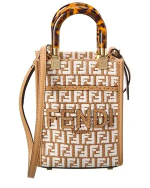 Fendi Fendi Sunshine Mini Raffia & Leather Tote - Brown