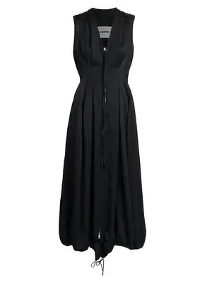 JIL SANDER Women's Sleeveless Drawstring Midi-Dress - Black  - Black