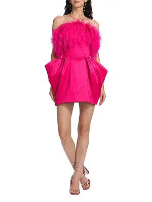 MICHAEL COSTELLO Paula Feather-trimmed Minidress