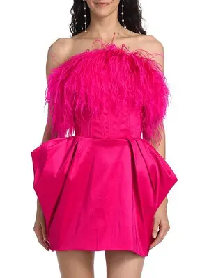 MICHAEL COSTELLO Paula Feather-trimmed Minidress