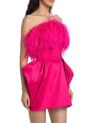 MICHAEL COSTELLO Paula Feather-trimmed Minidress