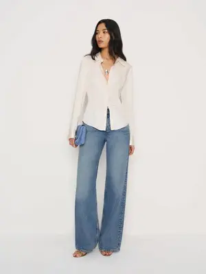 REFORMATION Cary Low Rise Wide Leg Jeans - Blue