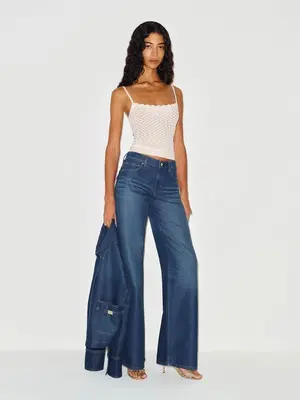 REFORMATION Cary Low Rise Wide Leg Jeans - Blue