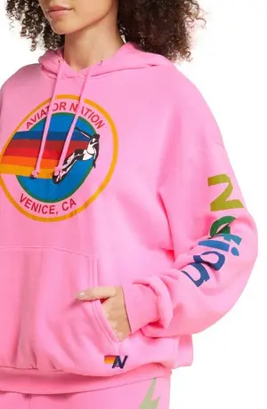 Aviator Nation Relaxed Graphic Hoodie - Neon Pink