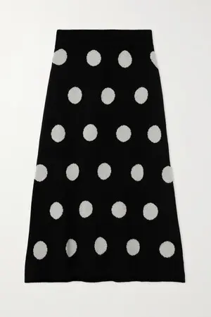 Batsheva Saga Polka-dot Merino Wool And Cashmere-blend Midi Skirt