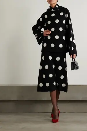 Batsheva Saga Polka-dot Merino Wool And Cashmere-blend Midi Skirt