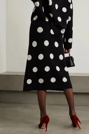 Batsheva Saga Polka-dot Merino Wool And Cashmere-blend Midi Skirt