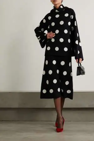 Batsheva Saga Polka-dot Merino Wool And Cashmere-blend Midi Skirt