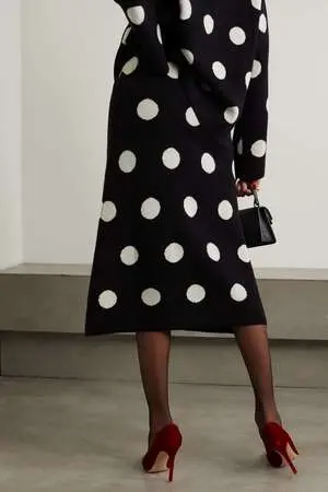 Batsheva Saga Polka-dot Merino Wool And Cashmere-blend Midi Skirt