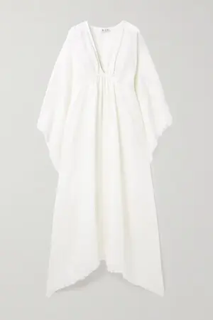 Loro Piana Gloria Frayed Gathered Linen Maxi Dress - Off-white