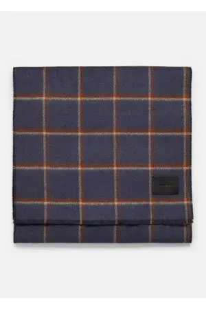 Vince Windowpane Wool And Cashmere Double-Face Scarf Navy