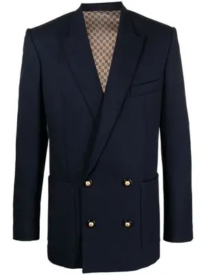 Balmain Double-breasted Virgin-wool Blazer - Blue