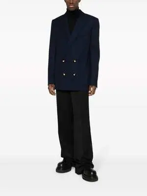 Balmain Double-breasted Virgin-wool Blazer - Blue