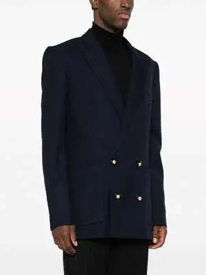 Balmain Double-breasted Virgin-wool Blazer - Blue