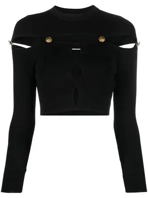 Versace Cut-out Ribbed-knit Cropped Top - Black
