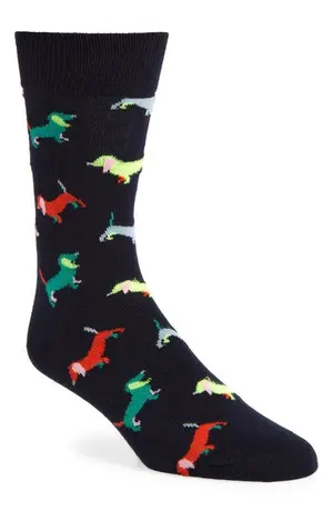 Happy Socks Puppy Love Crew Socks - Navy