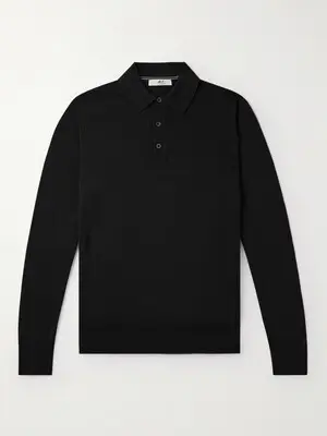 Mr P. Merino Wool Polo Shirt - Black