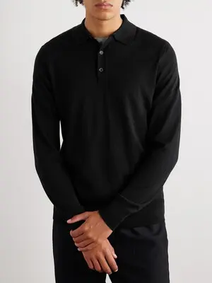 Mr P. Merino Wool Polo Shirt - Black