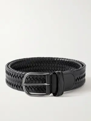 Anderson's 3.5cm Woven Leather Belt - Black