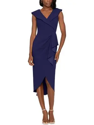 Xscape Womens Asymmetric Long Wrap Dress - Blue