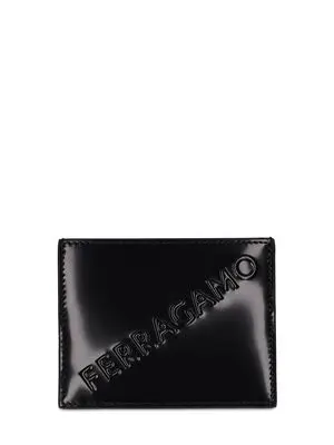 FERRAGAMO Embossed Logo Leather Card Holder - Black