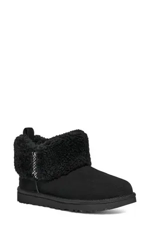 UGG Ultra Mini Braid Genuine Shearling Bootie - Black