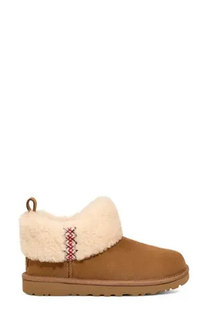 UGG Ultra Mini Braid Genuine Shearling Bootie - Chestnut